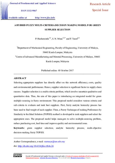 Pdf A Hybrid Fuzzy Multi Criteria Decision Making Model For Green