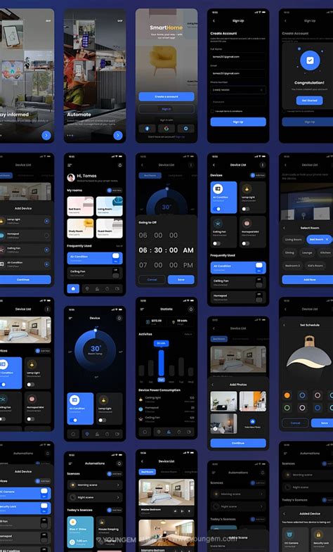 双配色时尚极简全屋智能家居控制应用程序app界面ui交互设计模板下载 颜格视觉 花瓣网
