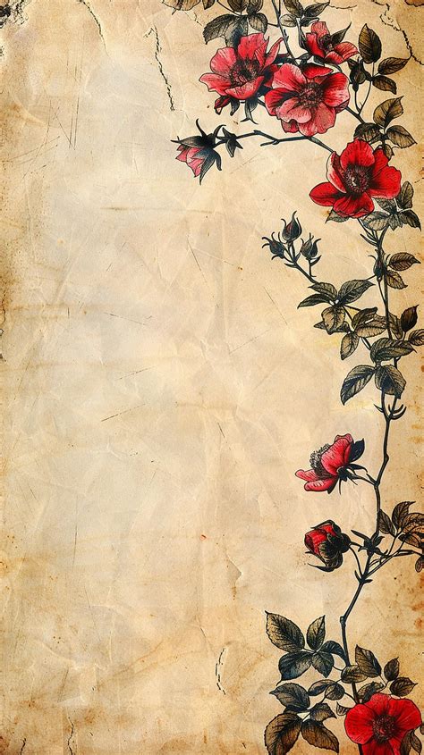 Premium Photo Letter Paper With Red Flowers Top Header Design