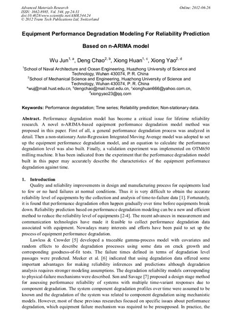 Equipment Performance Degradation Modeling For Reliability Prediction