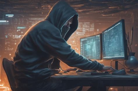 Premium Ai Image Hacker Using Computer In A Dark Room Cyber Security Data And Hacking Concept