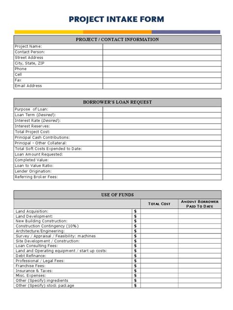 Project Intake Form Template Word