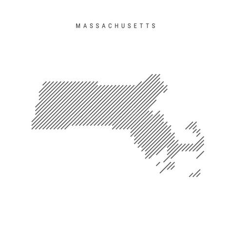 Massachusetts Map From Pattern Of Black Slanted Parallel Lines Flat Vector Illustration