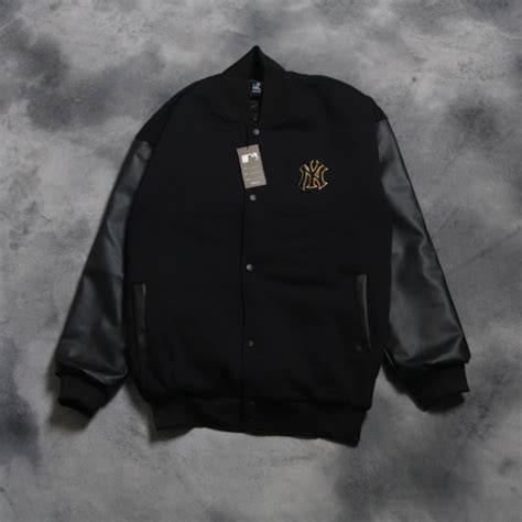 Jual Varsity Jacket Mlb Ny Embroid Hitam Gold Fulltag Label Shopee