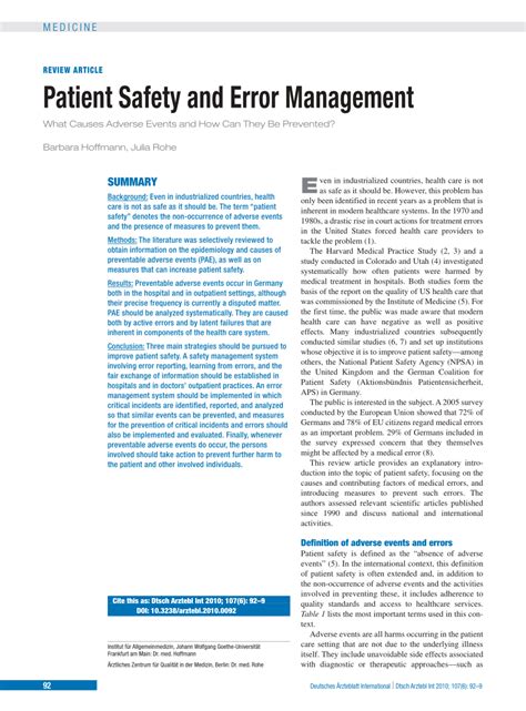 Pdf Patient Safety And Error Management What Causes Adverse Events