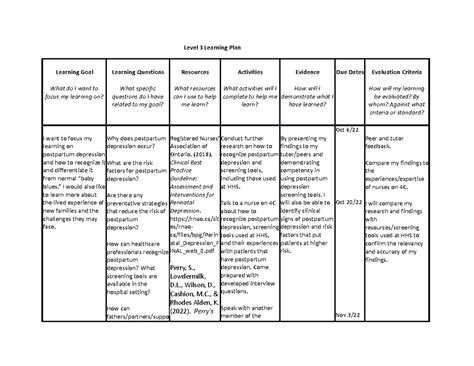 Learning Plan Draft Example 2 Level 3 Learning Plan Learning Goal