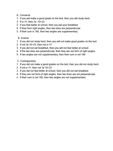 Converse Inverse And Contrapositivr Pdf Pdf