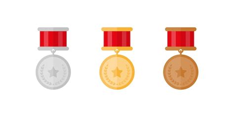 별과 리본이 달린 금 은 동메달 프리미엄 벡터