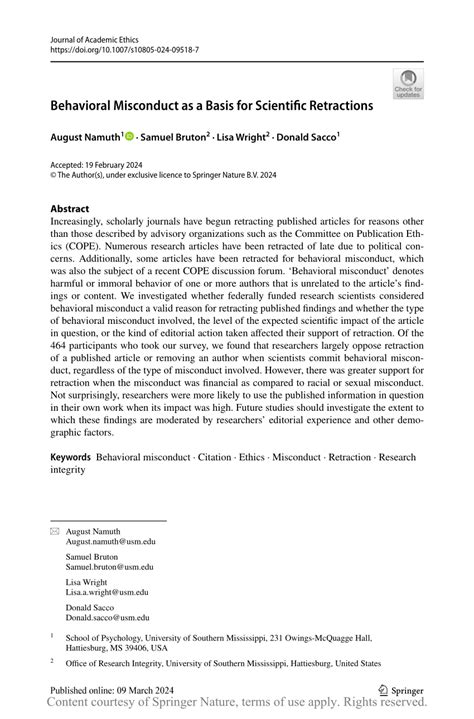 Behavioral Misconduct As A Basis For Scientific Retractions Request Pdf Behavioral Misconduct As A Basis For Scientific Retractions Request Pdf