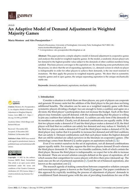 Pdf An Adaptive Model Of Demand Adjustment In Weighted Majority Games