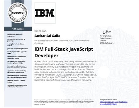 🚀 Exciting Milestone Ibm Full Stack Javascript Developer Certification