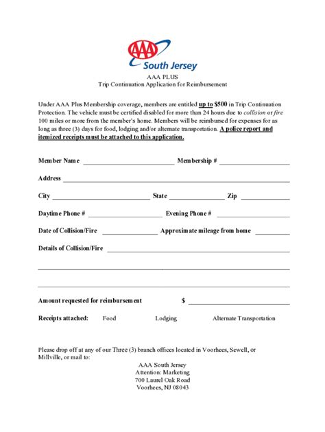 Fillable Online Aaa Plus Trip Continuation Application For
