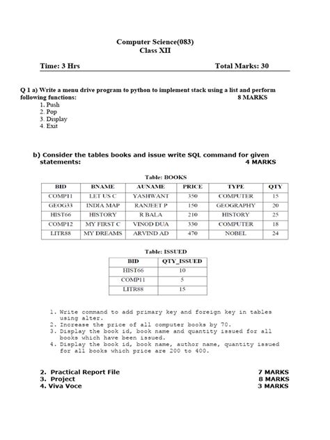 Computer Science 083 Practical Xii Pdf Computers