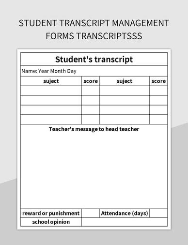 Student Transcript Management Forms Transcriptsss Excel Template And