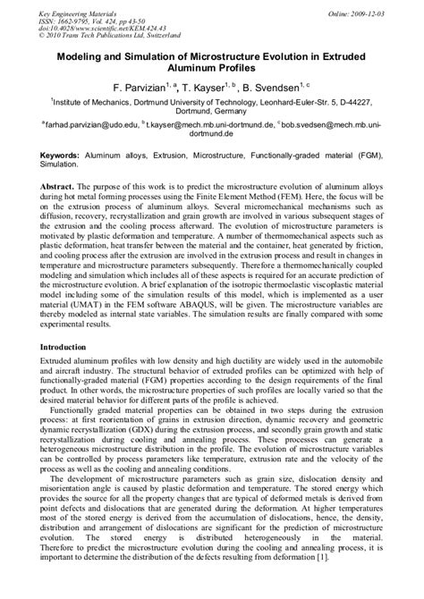 Modeling And Simulation Of Microstructure Evolution In Extruded Aluminum Profiles Scientific Net