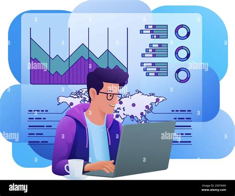Man Working Laptop Business Report Illustration Stock Vector Image
