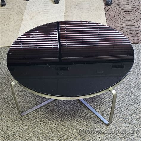 36 Stainless Frame W Black Glass Round Coffee Table Allsoldca