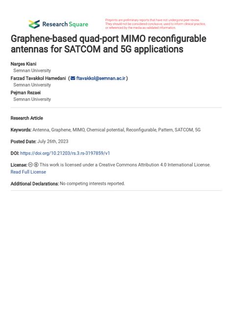 Research Paper Graphene Based Quad Port Mimo Recon Gurable Antennas