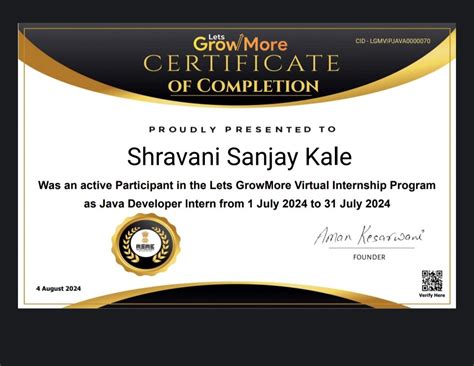 Shravani Kale On Linkedin Letsgrowmore Java