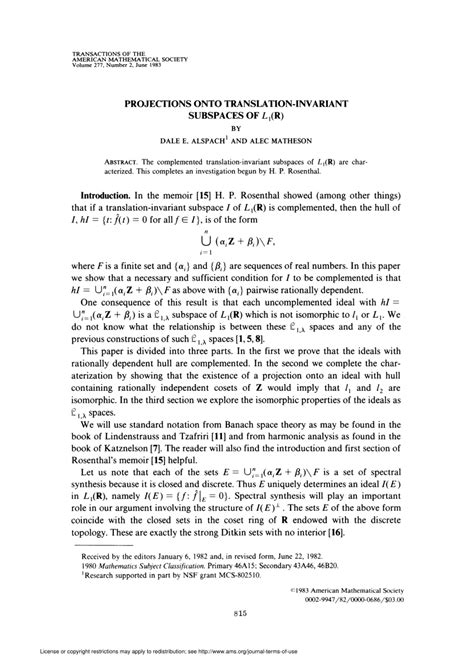 Pdf Projections Onto Translation Invariant Subspaces Of Lsb 1 Bf