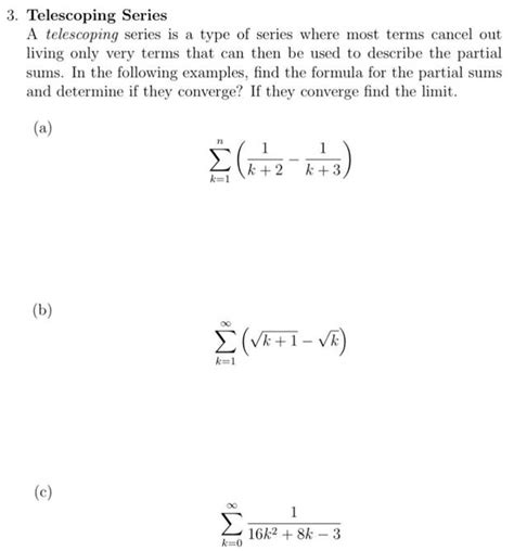 Solved Transcribed Image Text 3 Telescoping Series A Telescoping 1 Answer Transtutors