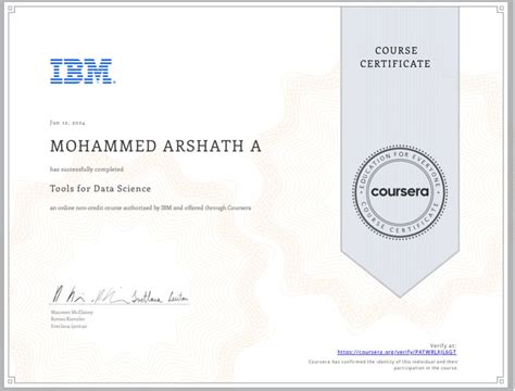 Completed Tools For Data Science Course Mohammed Arshath A Posted