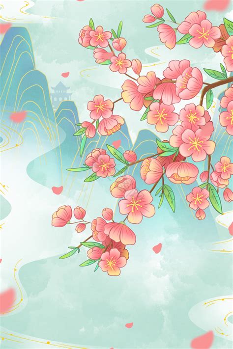 桃花山插画 桃花山插画图片 包图网