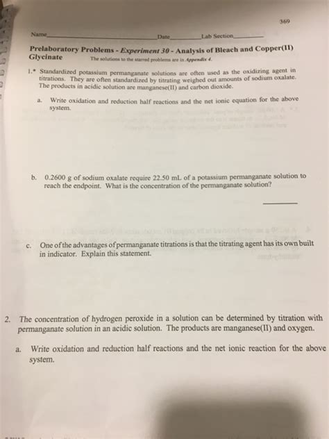 Solved Name Lab Section Date Prelaboratory Problems Chegg