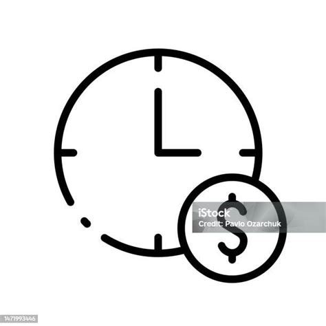 시간은 머니 라인 아이콘입니다 시간 엄수 간판 일정 모래 시계 알람 시계 타이머 스톱워치 24 시계 주위 계획 약속 흰색 배경에