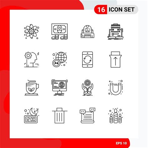 Mobile Interface Outline Set Of 16 Pictograms Of Brain Data Cosmonaut