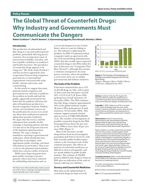 Pdf The Global Threat Of Counterfeit Drugs Why Industry And Governments Must Communicate The