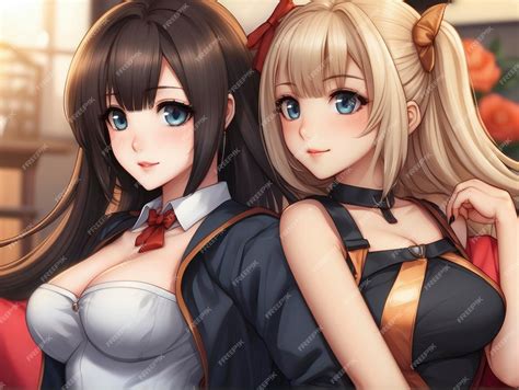 Premium Photo Two Anime Girls With Long Hair And Blue Eyes Are Posing