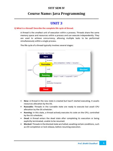 Java Notes Unit 3 Pdf Thread Computing Process Computing