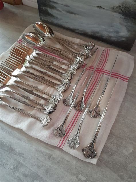 Silea Ginkgo Six Knives And Dessert Spoons Twelve Forks 24 Pieces