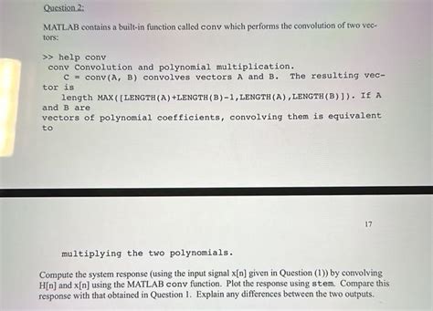 Solved Matlab Contains A Built In Function Called Conv Which