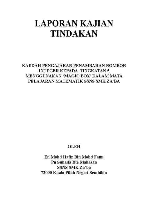 Contoh Laporan Kaedah Pengajaran Penambahan Nombor Integer Kepada Tingkatan 5 Menggunakan Pdf