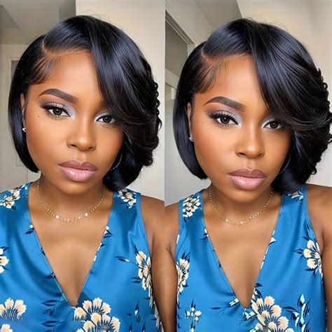 13x4 Lace Front Short Bob Wig Straight Natural Black Human Hair Wigs