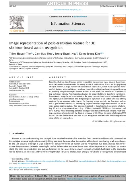 Pdf Image Representation Of Pose Transition Feature For 3d Skeleton Based Action Recognition