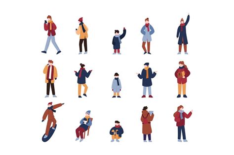 Стая людей в зимней одежде Бесплатно векторы