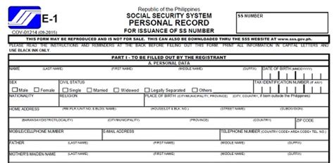 Sss E1 Form Printable Printable Forms Free Online