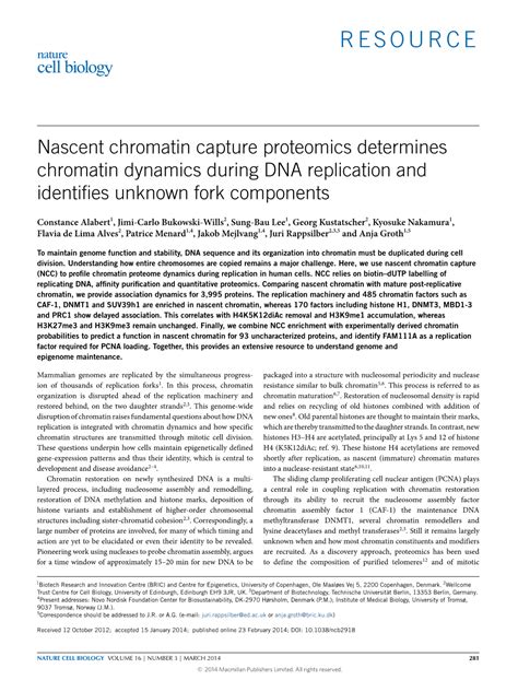 Nascent Chromatin Capture Proteomics Determines Chromatin Dynamics During Dna Replication And