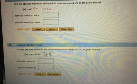 Solved Find The Absolute Maximum And Absolute Minimum Values