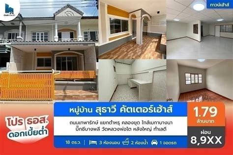 บ้านดี ขายทาวน์เฮ้าส์ถนนเทพารักษ์ คลองขุด ทำเลดี ใกล้เมกาบางนา บิ๊กซี วัดหลวงพ่อโต สุธาวีคลัส