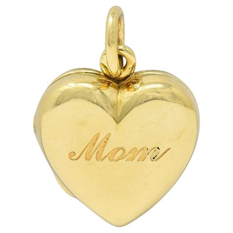 Tiffany And Co 14 Karat Yellow Gold Mom Heart Locket Pendant For Sale