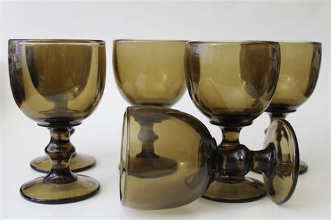 Vintage Mocha Brown Smoke Glass Goblets Chunky Hoffman House Water