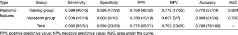 Performance Of The Radiomic Model In The Training And Validation Cohort