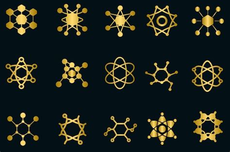 Premium Vector Set Of Golden Molecule Icons Gold Molecule Element Designs