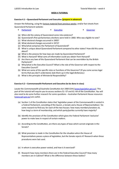Week 4 Tutorial Week 4 Tut Questions Llb101 Introduction To Law Tutorial Materials Week 4