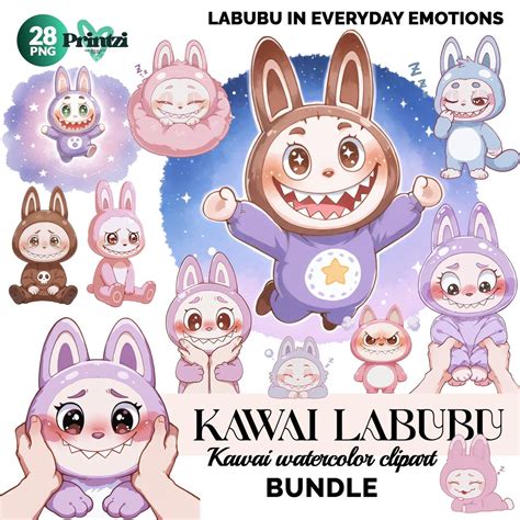 Labubu Watercolor Clipart Bundle 28 Png Kawaii Chibi Labubu Designs Cute Furry Monster Art