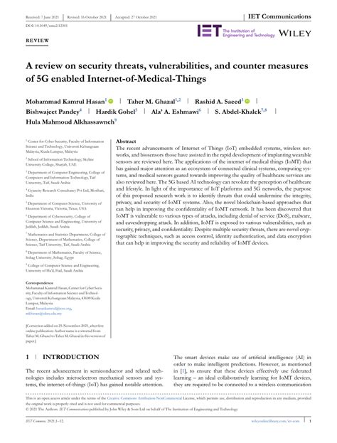 Pdf A Review On Security Threats Vulnerabilities And Counter Measures Of 5g Enabled Internet
